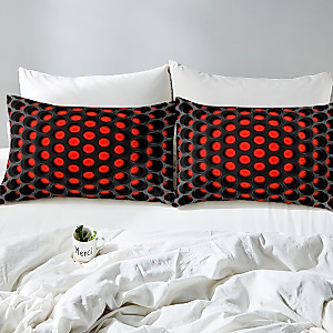 Erosebridal Geometric Full Sheet Set Neon Black and Red Bedding Set for Teen Boys Men,Abstract 3D Geometry Honeycomb Bed Sheets,Stereoscopic Dense Hole Fitted Sheet + Flat Sheet + 2 Pillow Cases