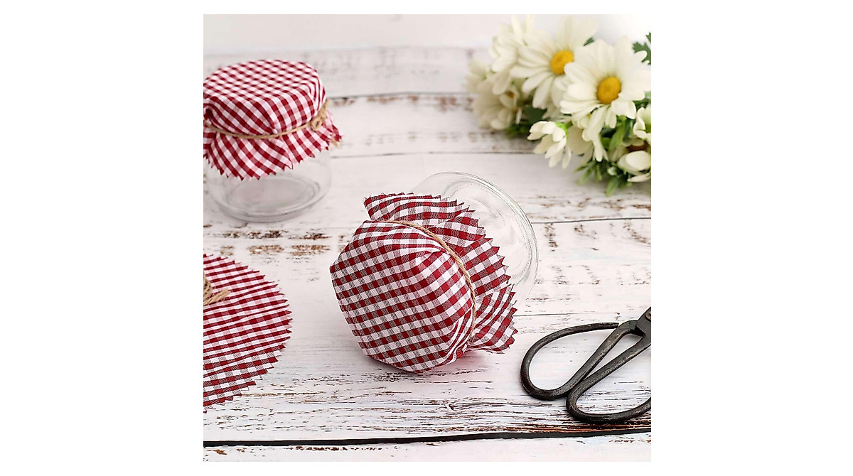 Efavormart 6 Pack | 6" Red/White Checkered Jam Jar Covers, Gingham ...