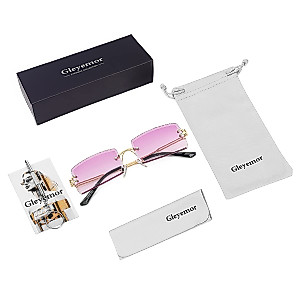 Gleyemor Rimless Rectangle Sunglasses for Women Mens Fashion Vintage Frameless Square Glasses with Gradient Lens (Gradient Purple)