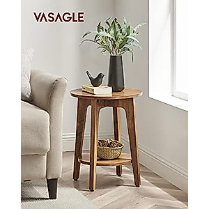 VASAGLE Round End Table with Lower Shelf, Nightstand for Small Spaces, 15.8 x15.8 x 19.7 Inches, Rustic Walnut