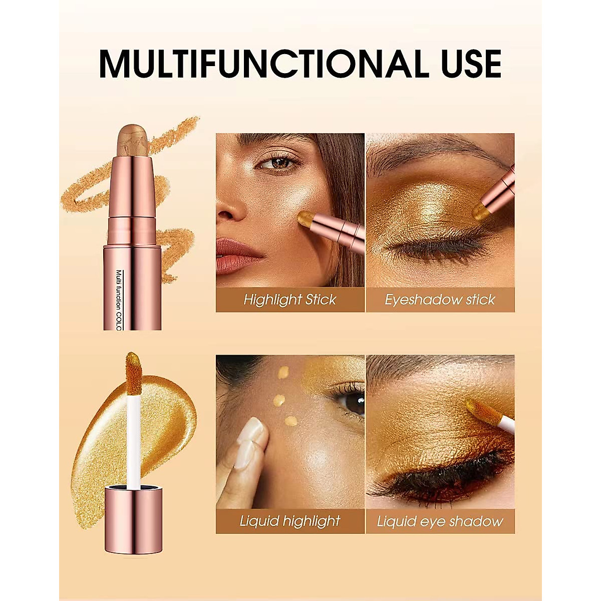 ABELYN 2-in-1 Cream Eyeshadow Stick 6 Colors Metallic Shimmer Eye Shadow Sticks & Highlighter Makeup Liquid Eye Shadow Pencil for Eyes (Pack of 6)