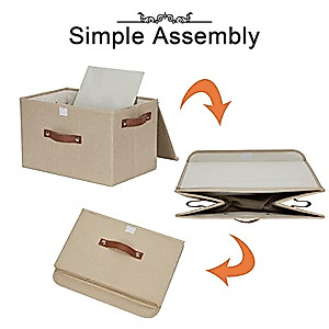 WLFRHD Fabric Storage Baskets with Lids 15x10x10 inches Collapsible Decorative Storage Boxes with Lids Closet Storage Bins Organizer Storage Works Fabric Storage Boxes with Handles for Toys Shelves Clothes (Khaki,3-Pack)