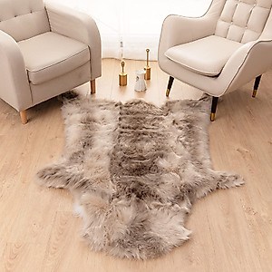 Carvapet Soft Fur Rugs Fake Reindeer Hide Area Rug Fluffy Faux Fur Carpet for Bedroom Floor Mat Home Decorative Throw Rug for Living Room, 4ft x 5ft, Brown