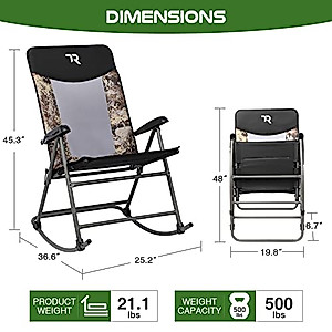 TR Foldable Rocking Chair 3-Position Recliner Padded Camping Chair Rocker Chair Outdoor Portable Heavy Duty High Back Hard Armrest Mesh Back 500 lbs for Patio Home Summer, Camo