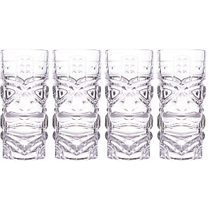 Clear Tiki Glasses, Set of 4 - 450 ML - Perfect for Exotic Cocktails, Lemonade, Ice Tea, Mixed Drinks- Exotic Zombie, Rum, Mai Tai, Pina Colada, Punch, Hurricane, Bar Drinkware