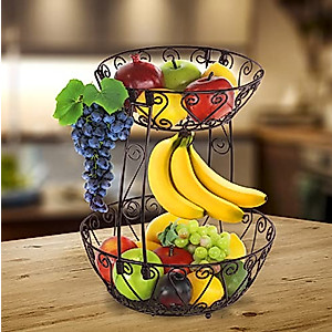 Simple Houseware 2-Tier Countertop Fruit Basket Bowl Storage, Bronze