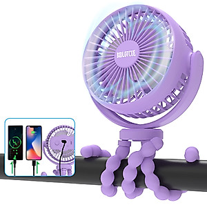 BIDLOTCUE Stroller Fan, Used As Power Bank, 42Hrs 8000mAh Rechargeable Battery Operated Fan, Small Clip On Fans For Baby Stroller, Car Seat, Bed, Golf Cart, Beach, Peloton Bike, Portable Fan
