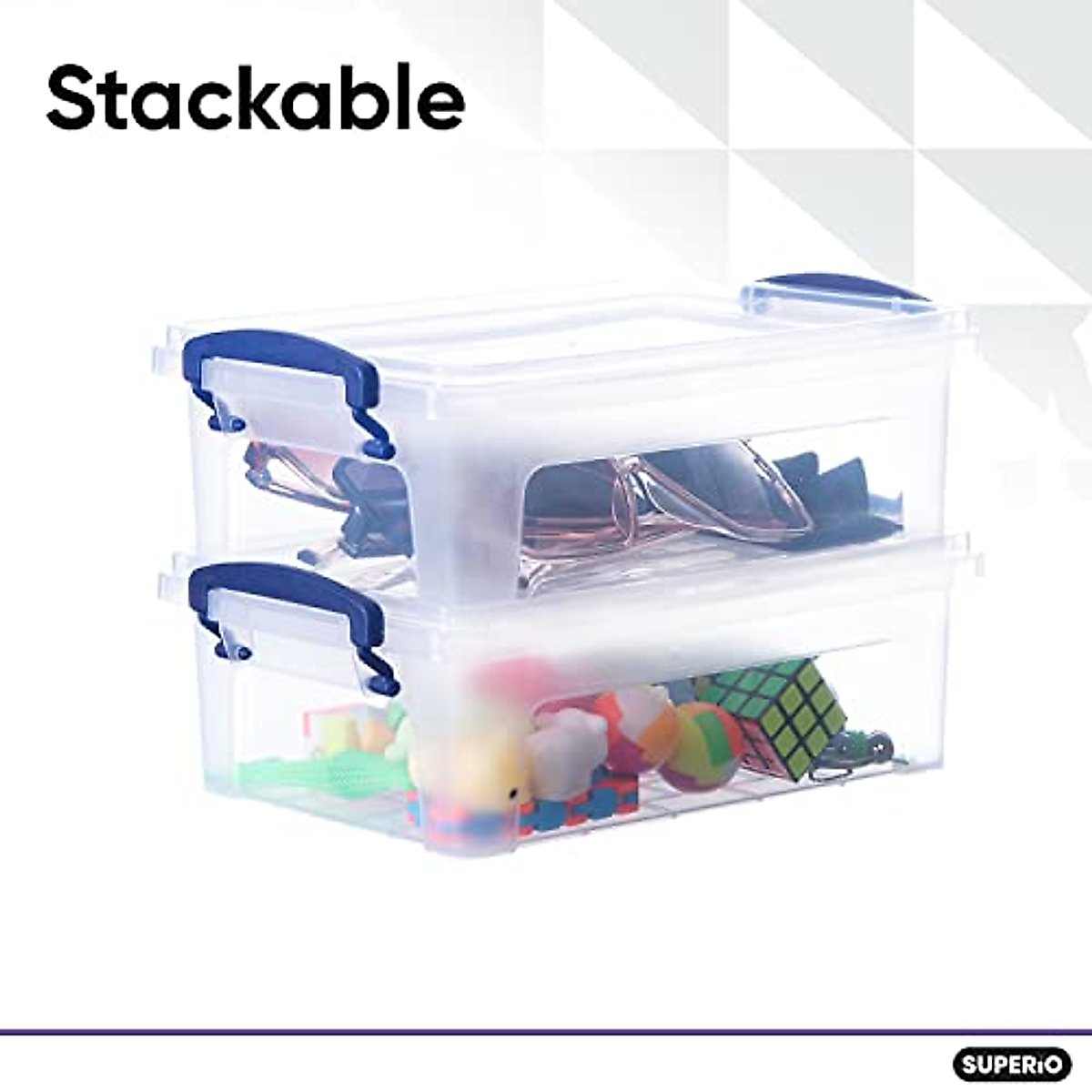 Superio Clear Storage Bins with Lids, Stackable Storage Box with Latches and Handles, Extra Small, 2 Pack 2 Quart