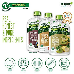 Sprout Organic Baby Food, Stage 4 Toddler Pouches, Apple Apricot Strawberry, Kiwi Banana Spinach, Pear Berry Banana Variety Pack, 4 Oz (6 Each)