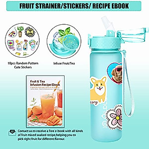 OLDLEY Kids Water Bottle for School, 17 oz (2 lids) BPA-Free Reusable Leak-proof Durable Tritan Plastic Water Bottles with Straw & Chug Lids, Anti-dust Spout Cover (Mint Green)