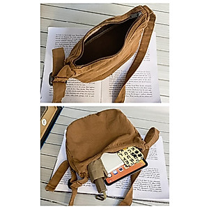 FRVXO Vintage Messenger Bag Travel Satchel Cute Shoulder Bag with Zipper Canvas Crossbody Bags for Women (Brown)