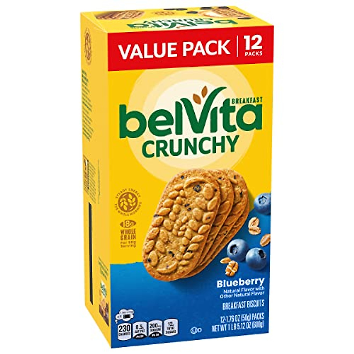 belVita Blueberry Breakfast Biscuits, Value Pack, 12 Packs (4 Biscuits Per Pack)