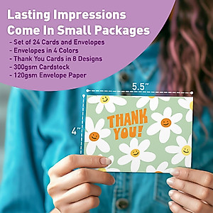 S&O Thank You Cards with Envelopes - Blank Thank You Cards for Handwritten Messages - Thank You Notes with Envelopes Set of 24 - Assorted Thank You Cards for Teachers with Color Envelopes to Mix & Match