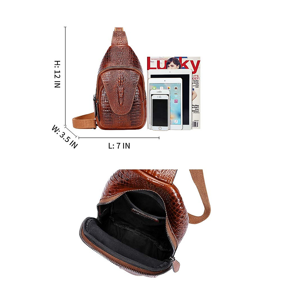 PIJUSHI Genuine Leather Sling Bag Backpack For Men Women Casual Crossbody Shoulder Chest Daypack（8802B Brown ）