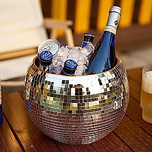 Wittolins Disco Ice Bucket for Cocktail Bar,Mirror Silver Disco Ball Decor,Retro Party Accessories,8 Inch Disco Ball Theme Party Decorations,Cooler for Wine Beer Champagne Ice Cold Drinks