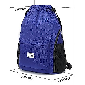 FUXINGYAO Drawstring Backpack Sports Gym Bag with Shoes Compartment, String Backpack Cinch for Women Men (Blue)