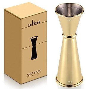 Eligara Japanese Jigger - Cocktail Measuring Double Jiggers for Bartending, Copper Jigger with Measurements Inside - Stainless Steel Bar Tools For Bartenders, Jigger 2 oz 1 oz (Gold)