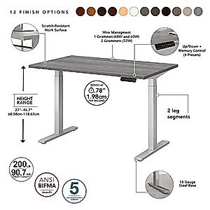 Bush Business Furniture Move 60 Series Height Adjustable Standing Desk, 72W x 30D, Platinum Gray with Cool Gray Metallic Base