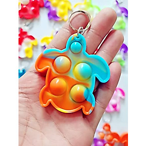 Roaqua 20 Packs Bulk Funny Turtle Mini Pop Varied Rainbow Animal Keychain fidgets Bubble Toys for Kids Children Classroom Students Gift from Teacher， Summer Party Favors Birthday Gift