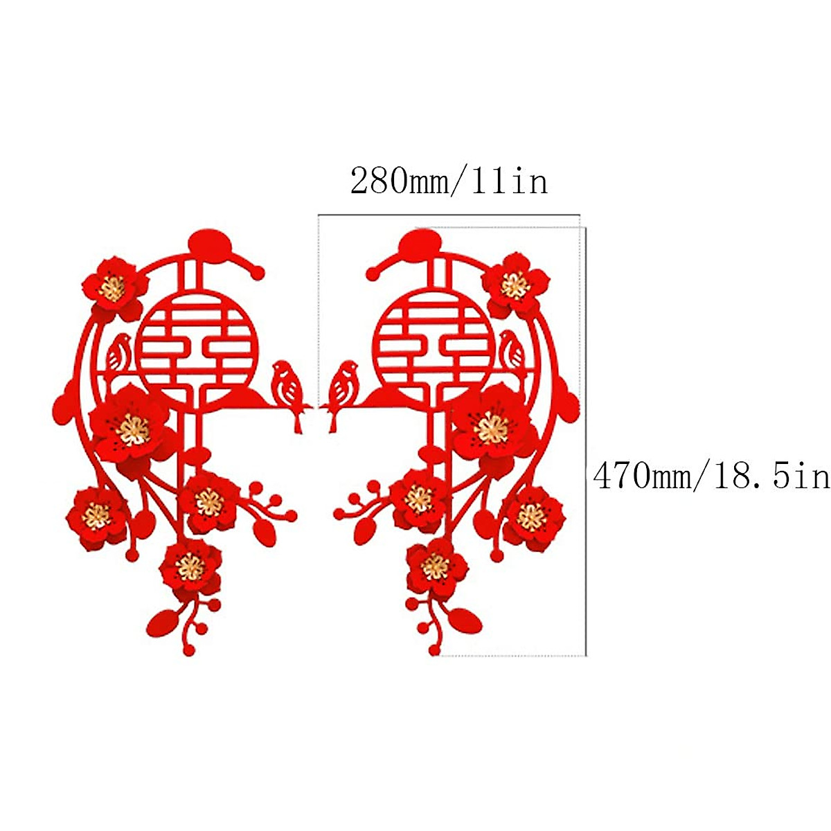 Chinese Traditional Wedding Decorations,Double Happiness,Flannel Paper-Cut 3D Three-Dimensional Bridal Room Decorations, Free About 100Double Happiness Stickers(Magpie)