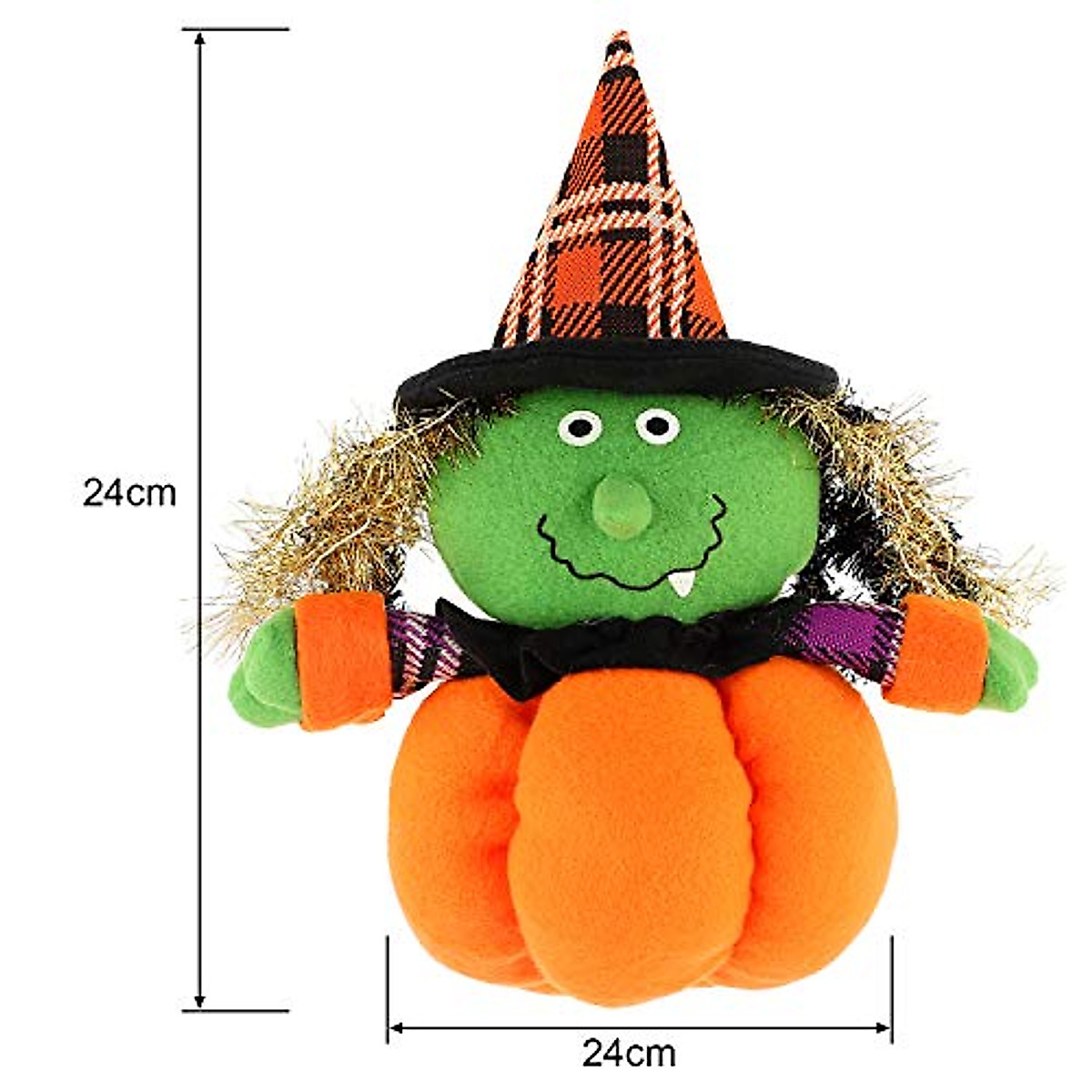 3 Pieces Halloween Plush Toys Set, Pumpkin Stuffed Figurines Witch, Black Cat, Snowman for Halloween Decorations, 9.5 x 4.7 Inch