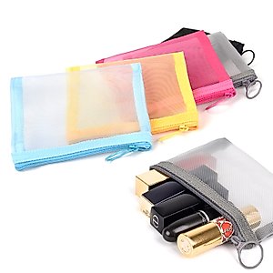 patu Mini Zipper Mesh Bags, 4" x 5", Size S / A7, 5 Pieces, Beauty Makeup Lipstick Cosmetic Accessories Organizer, Small Travel Kit Storage Pouch, Assorted Colors