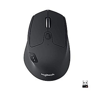 Logitech M720 Wireless Triathlon Mouse with Bluetooth for PC with Hyper-Fast Scrolling and USB Unifying Receiver for Computer and Laptop - Black (Renewed)