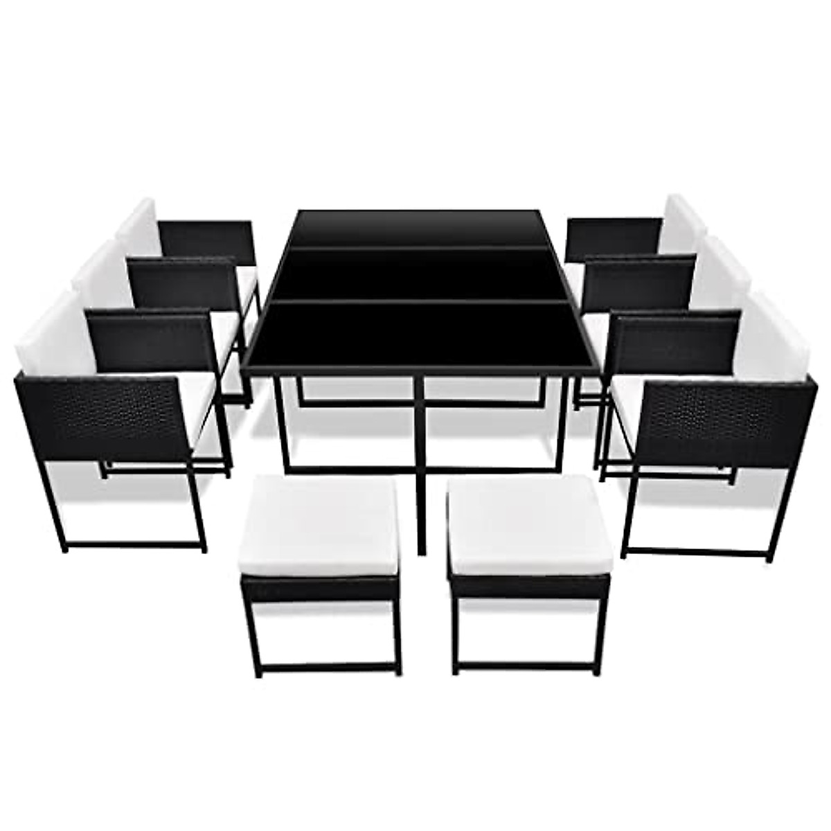 QZZCED 11 Piece Patio Dining Set with Cushions,Outdoor Bar Table,Patio Bar Set,Modern Outdoor Furniture,Dining Bench with Back,Bistro Set,for Patio Deck Garden,Backyard & Lawn,Poly Rattan Black