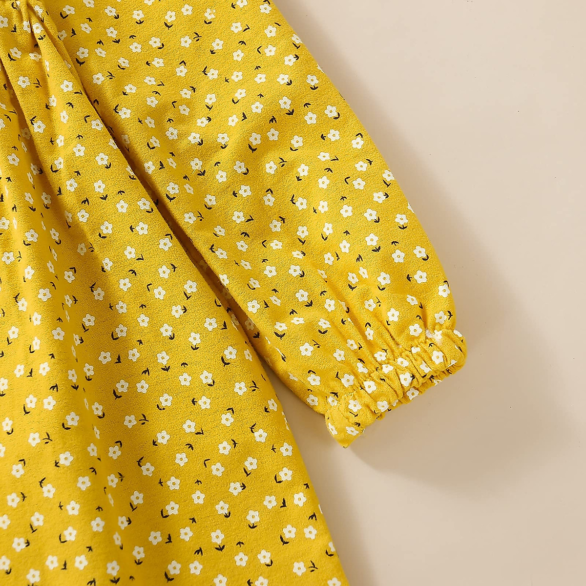 VINUOKER Toddler Baby Girls Floral Dress Long Sleeve Cotton Dress Fall Winter Midi Dress Little Girl Dress 2-7 Years Yellow