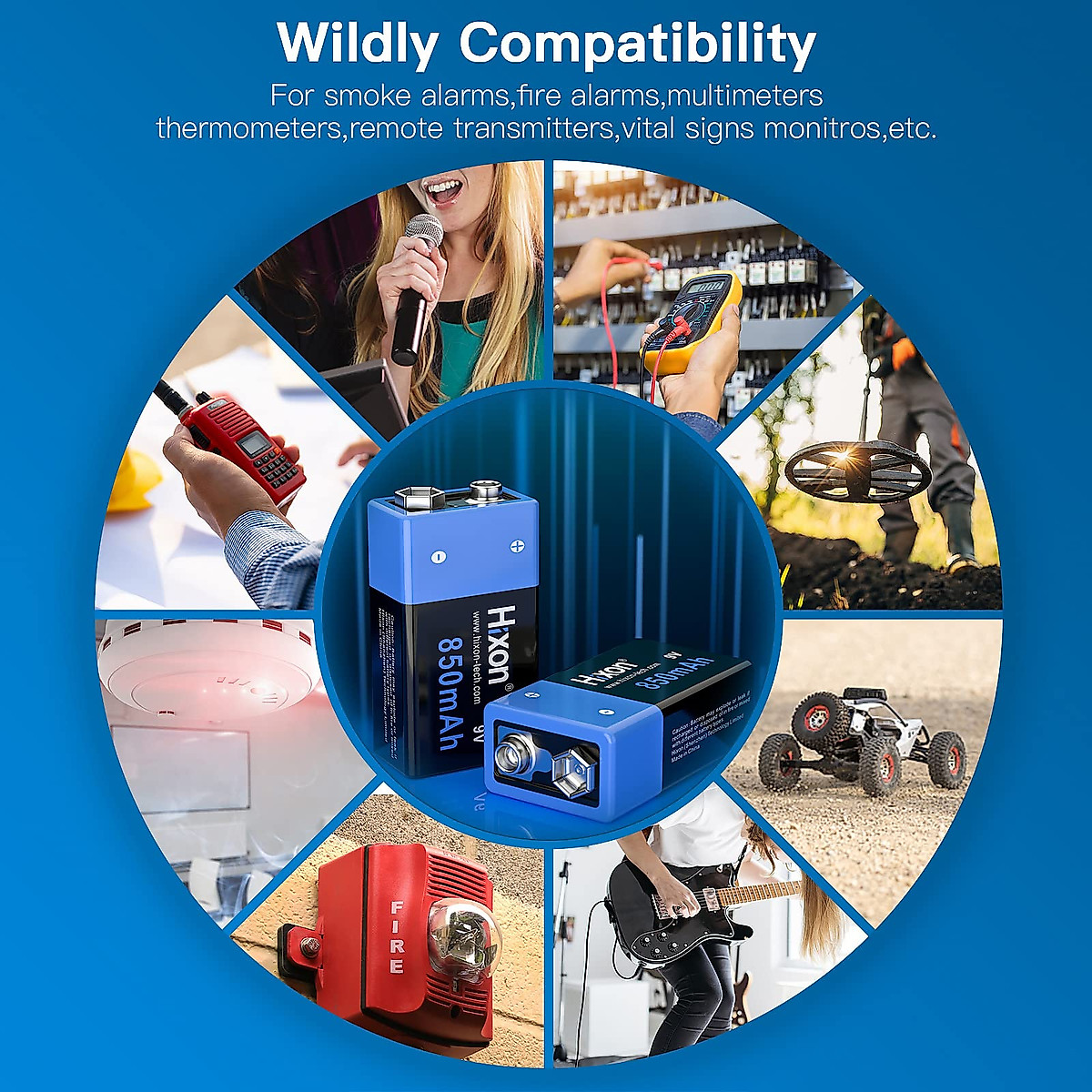 9V Rechargeable Battery Charger Pack, 8-Pack 850mAh 9 Volt Li-ion Batteries & 9v Battery Charger for Alarms,Smoke Detectors, Toys, Flashlights, Guitar, Keyboard,Wireless Microphones & More