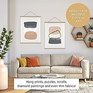 PosterMate Magnetic Poster Frame Hanger, 16 inch, 20 inch, 24 inch, Birchwood, Hang Canvas Print Artwork Wall Poster Frame Wood Wooden Magnet Print Posters Dowel Scroll Hanger Hangers Hanging Kit for Walls Map Canvas Artwork