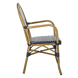 Safavieh PAT4014A-SET2 Outdoor Collection Rosen Navy and White French Bistro Stacking Arm Chair