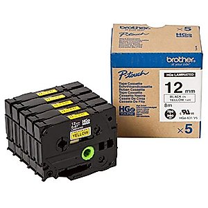Brother HG631V5 - Laminated tape - black on yellow - Roll (1.2 cm x 8 m) - 5 roll(s)