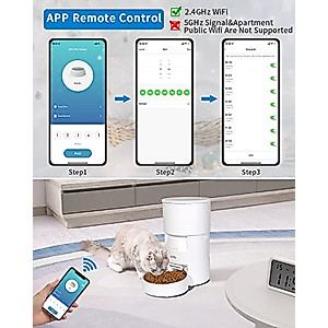 QLIFE Automatic Cat Dog Feeder: Dry Food Dispenser for Dog, Auto Pet Feeder, Portion Control Automatic Dog Feeder (White WiFi, 3L)