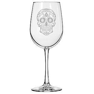 MIP Brand Wine Glass for Red or White Wine Sugar Candy Skull (16 oz Tall Stemmed)