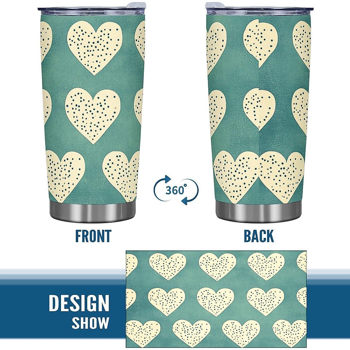 QWEUIOP 20oz Insulated Travel Coffee Mug Abstract Green Heart Pattern Stainless Steel Tumbler with Lid Double Wall Vacuum Coffee Cup For Hot and Cold Drinks14205