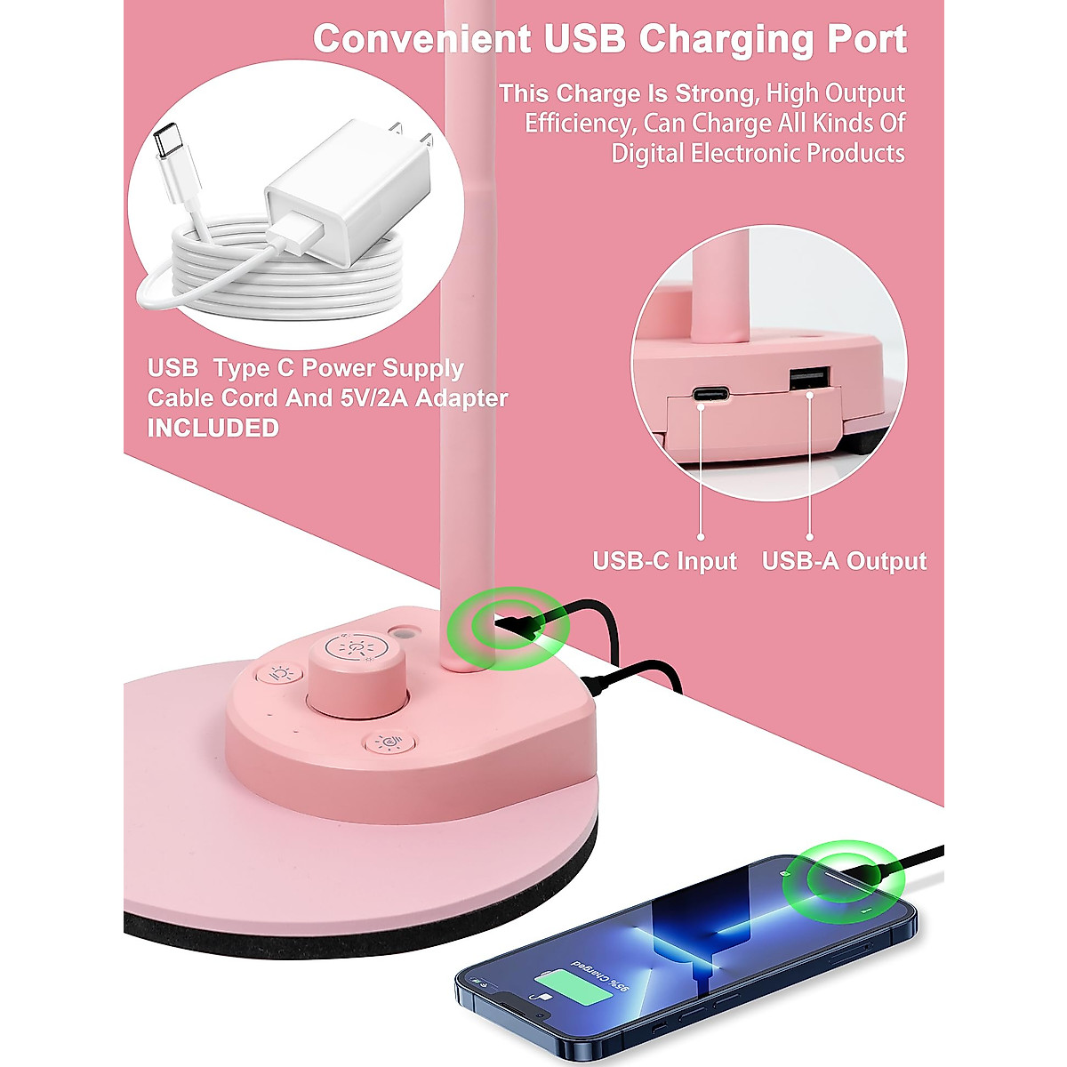 BOHON LED Desk Lamp Reading Light Eye-Caring 3 Color Modes 10 Brightness Dimmer USB Study Book Clamp Lamp 360° Flexible Clip on Night Light for Headboard Bedroom and Office