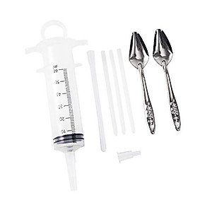 FULAIERGD 60ML Baby Bird Parrot Feeding Tubes, Liquid Medicine Feeder Push-Tube Pet Cat Dog Feeding Medicine with 2 Pcs Stainless Steel Metal Feeding Spoon (60ML)