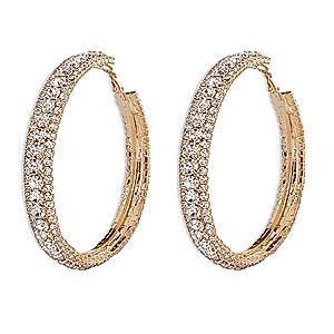 Wekicici Rhinestone Hoop Earrings Large Hoop Earrings with Rhinestone Crystal Hoop Earrings Earrings on Party or Daily Wear for Women(Silver)