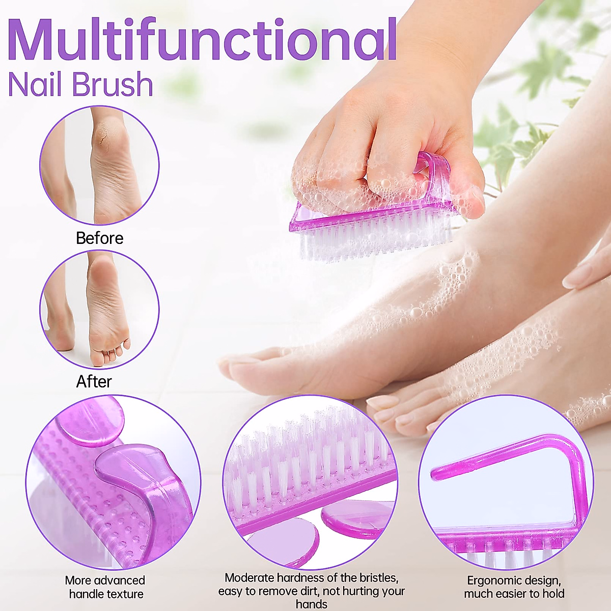 Foot Callus Remover Set,Pedicure Kit Includes 1 Stainless Foot Rasp Foot File,4 Foot Pumice Stone & 1 Nail Brush,Foot Scrubber Remove Hard Dry Skin,Foot Care Pedicure Tools for Wet and Dry Feet,Purple
