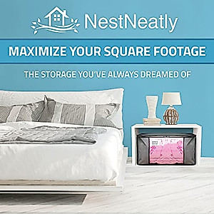 NestNeatly Large Capacity Clothes Storage Bag Organizer with Reinforced Handle for Comforters, Blankets, Bedding, Foldable with Sturdy Zipper, Clear Window, 3 Pack, Gray