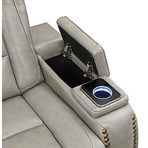 New Classic Furniture Breckenridge Leather Sofa with Power Footrest and Headrest, Light Gray