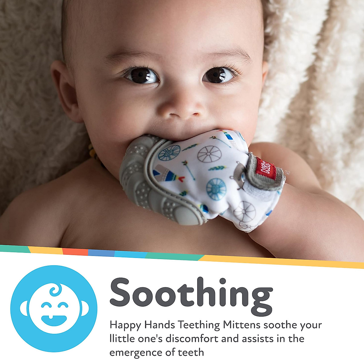 Nuby Soothing Teething Mitten with Hygienic Travel Bag, Pink.