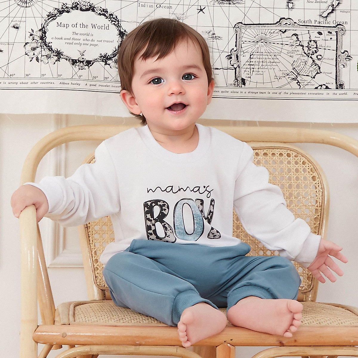 FOCUSNORM Toddler Baby Boy Outfits Newborn Infant Fall Winter Clothes Letters Sweatshirt Tops Elastic Waist Sweatpants Sets (White, 0-6 Months)