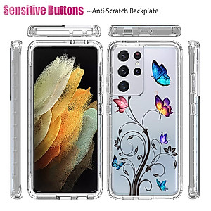 Vavies Case for Galaxy S21 Ultra 5G Case, SM-G998U Case with Tempered Glass Screen Protector, Full Body Clear with Floral Protection Phone Cover Cases for Samsung Galaxy S21 Ultra 5G (Butterfly Tree)