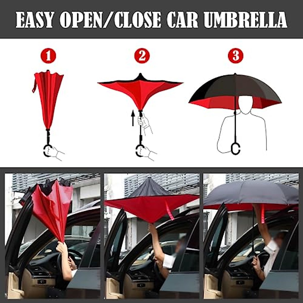 Wxjiahetai Inverted Reverse Umbrella with C-shaped Handle Windproof Upside Down Umbrellas for Rain Double Layer Hands Free Umbrella for Women and Men (Forest Elk)