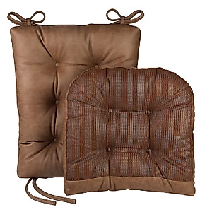Klear Vu Omega Non-Slip Rocking Chair Cushion Set with Thick Padding and Tufted Design, Includes Seat Pad & Back Pillow with Ties for Living Room Rocker, 17x17 Inches, 2 Piece Set, Brown