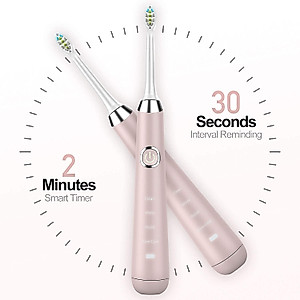HINNEX Sonic Electric Toothbrush H3 Series Rechargeable Power 4 Modes with Smart Timer for Tooth and Gum Care, 1 Holder and 2 Replacement Brush Heads, Oral Care Whitening (Pink)