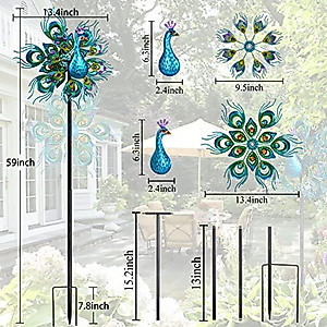 DREAMSOUL Peacock Wind Spinner 60" Double Wind Sculpture Spinner Outdoor Metal Stake Yard Spinners Garden Decorative Kinetic Wind Catcher Windmills for Patio Yard Lawn Garden Decor