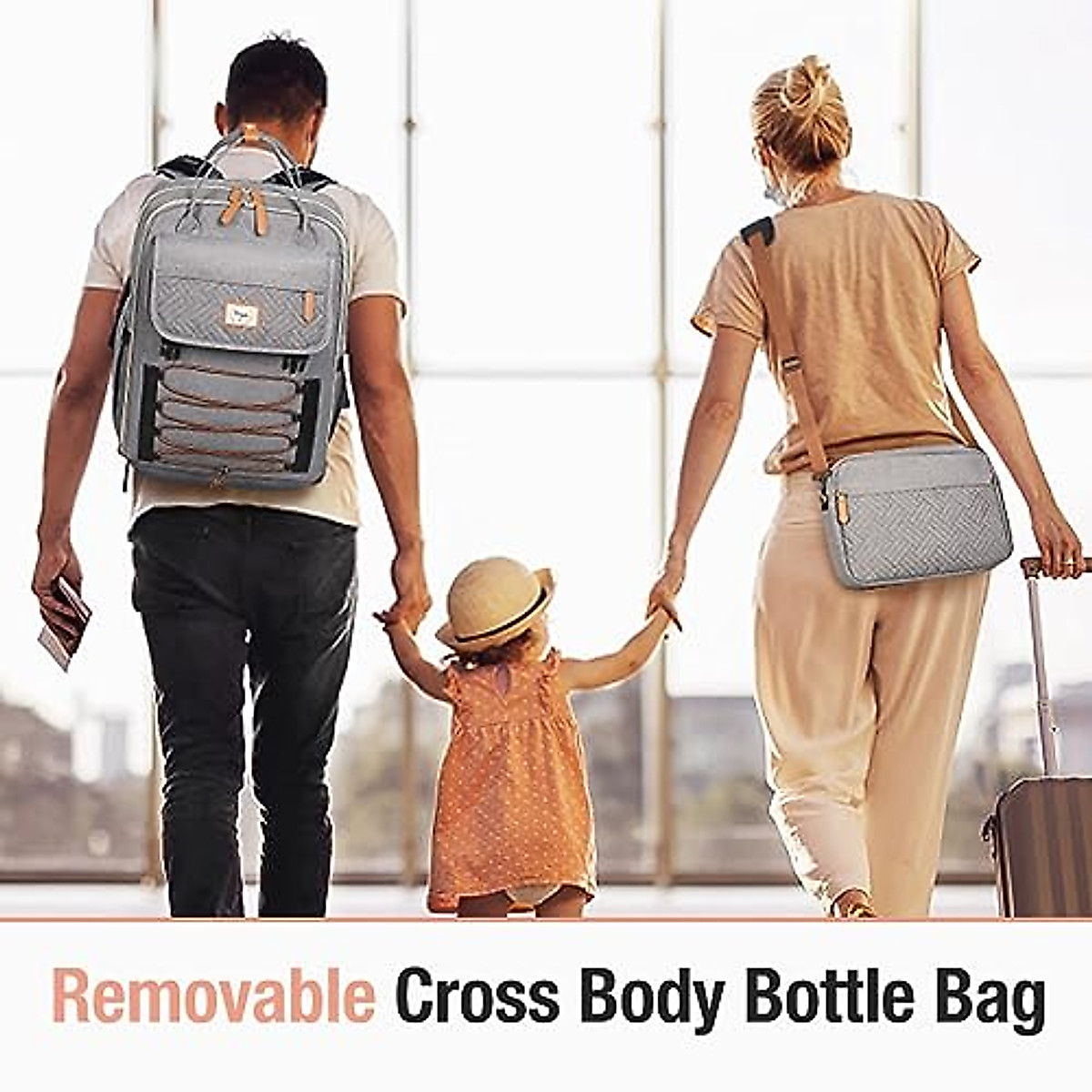 Tonyeee Diaper Bag Backpack- Removable Cross Body Bag,Travel Essentials Baby Bag with Changing Pad & Stroller Straps，Multi function Large Capacity, Waterproof and Stylish, Gray